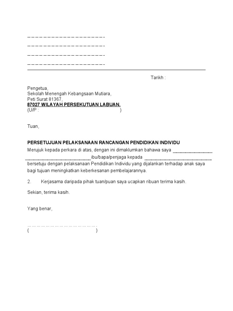 Lampiran C Psetujuan Ibubapa | PDF