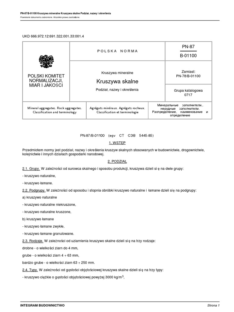 PN-B-01100 - 1987.kruszywa Mineralne - Kruszywa Skalne - Podzial Nazwy I Okreslenia | PDF