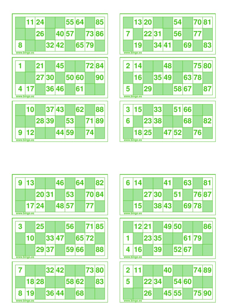 Cartones Bingo 90 Bolas | PDF