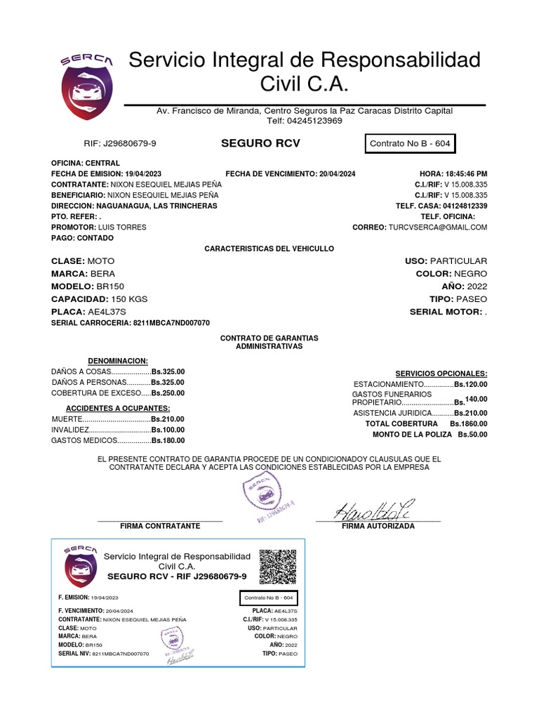 RCV 604 Nixon Esequiel Mejias Peña | PDF