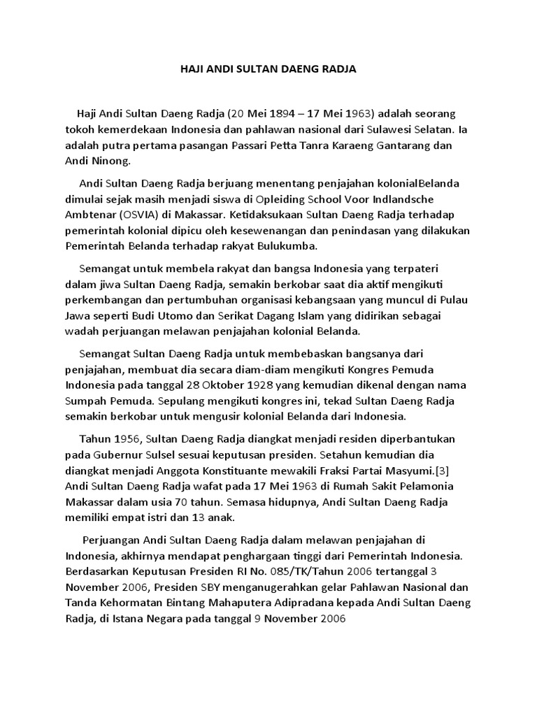 Haji Andi Sultan Daeng Radja | PDF