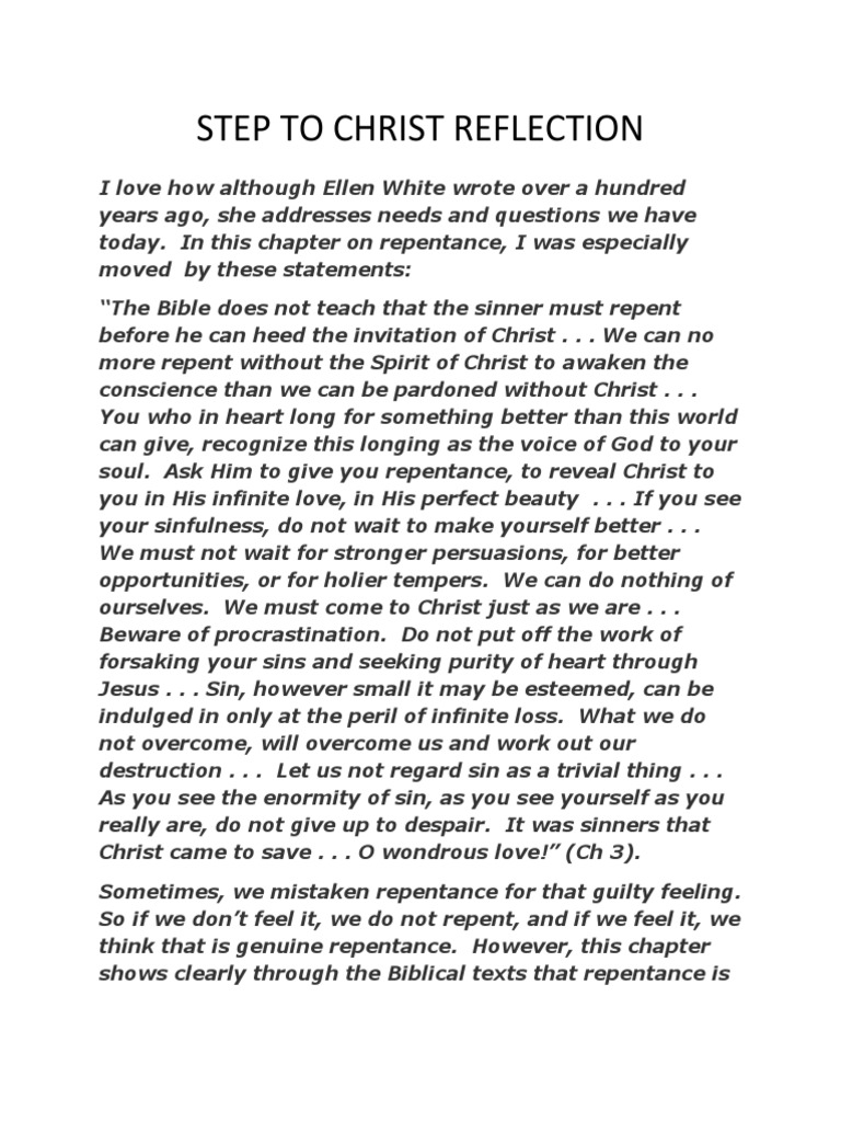 Step To Christ Reflection | PDF | Self-Improvement | Religion ...