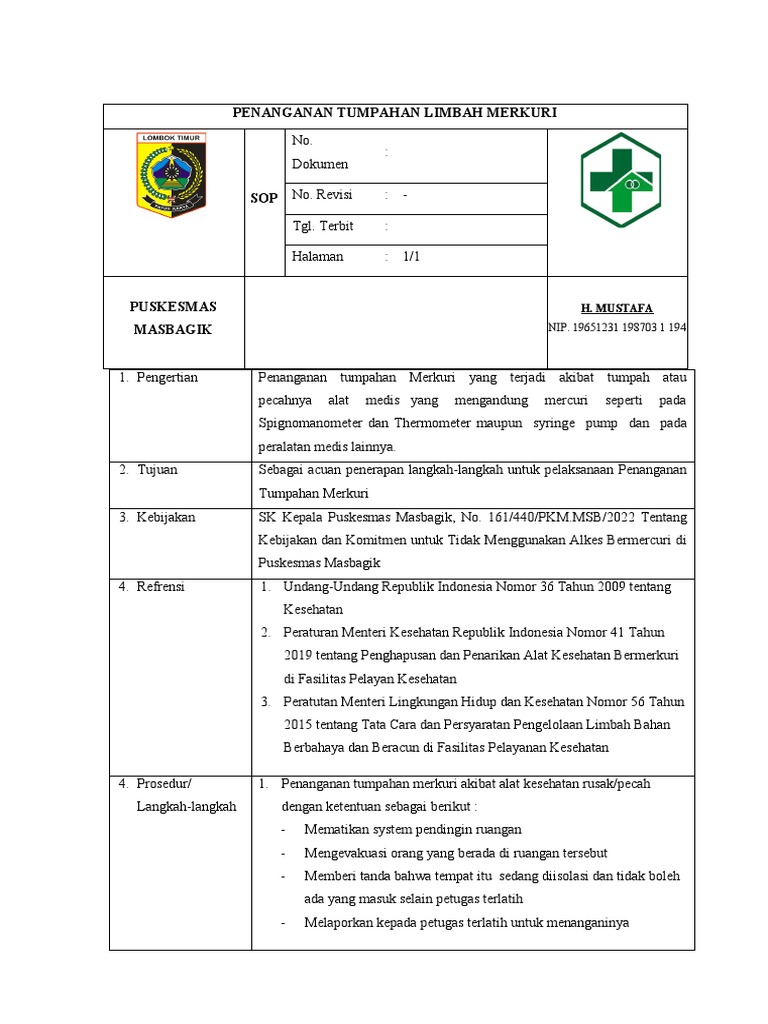Sop Penanganan Tumpahan Limbah Merkuri | PDF
