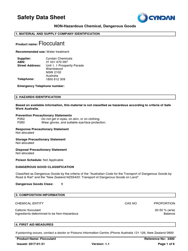 Flocculant SDS | PDF | Wellness