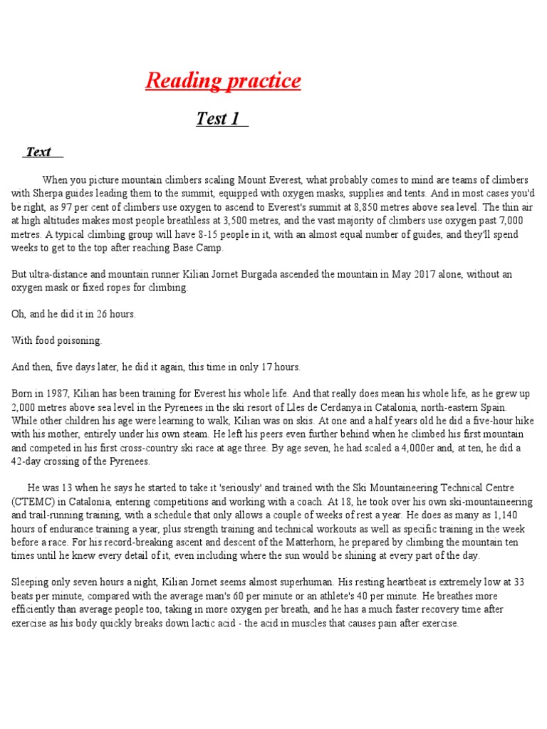 Reading Practice | PDF | Mountaineering | Mount Everest