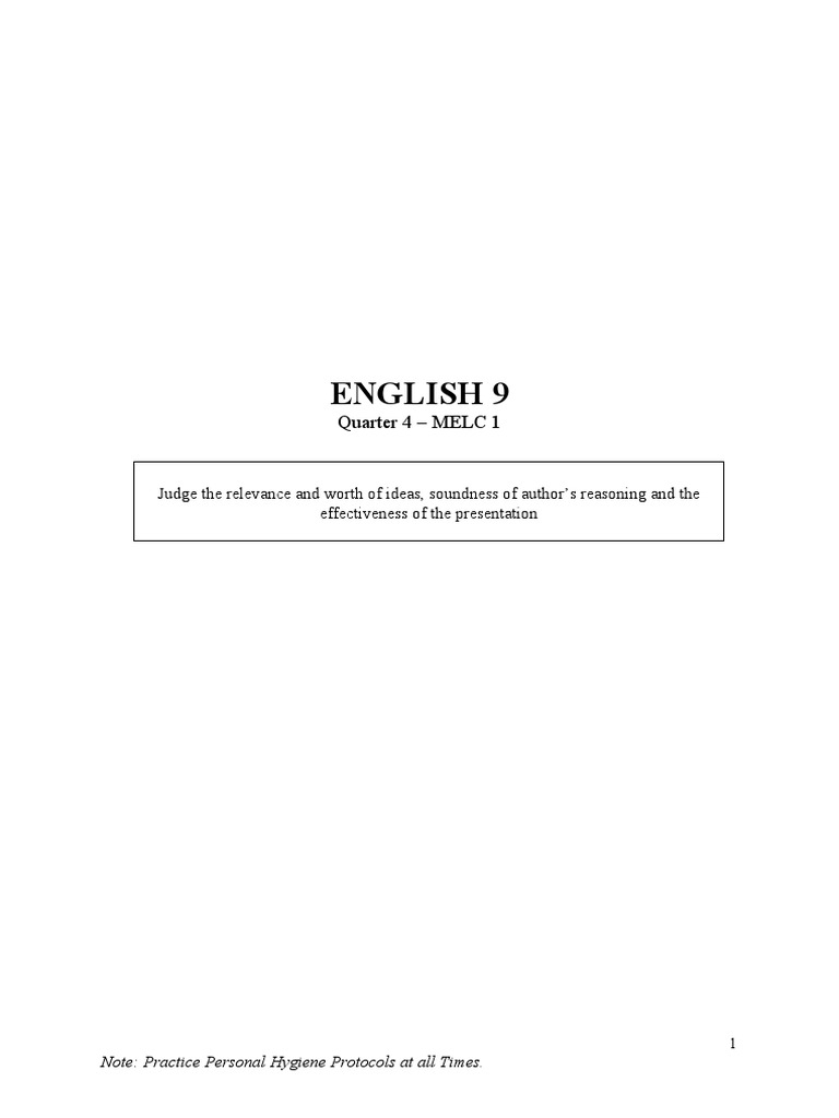 English 9: Quarter 4 - MELC 1 | PDF | Online And Offline | Benjamin ...