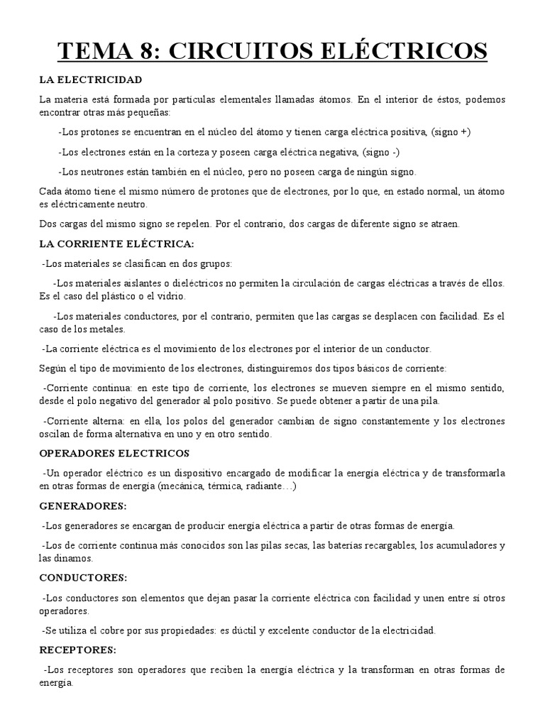 Tecnologia Tema 8 | PDF | Electricidad | Electrón