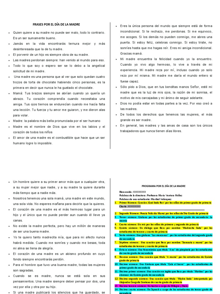 Frases y Programa Por El Dia de La Madre | PDF