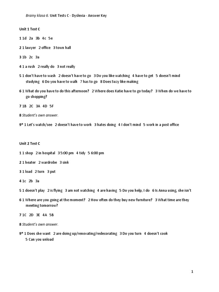Brainy kl6 Unit Tests C Answer Key | PDF Brainy kl6 Unit Tests C Answer Key | PDF