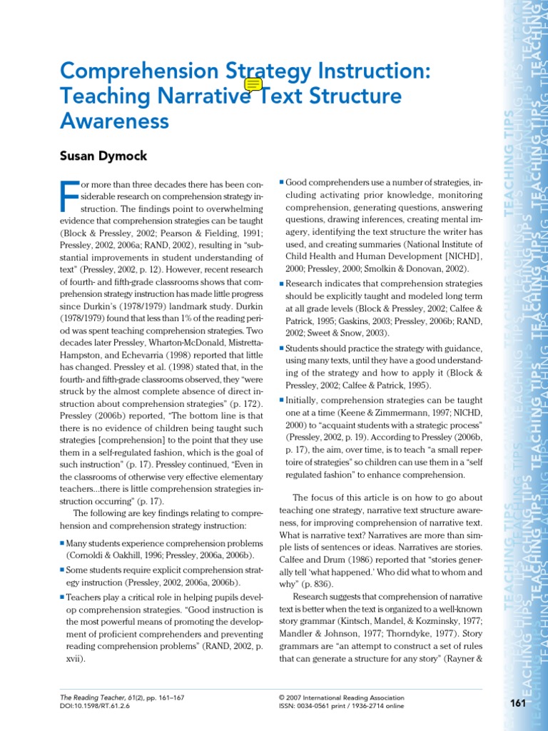 Teaching Narrative Structure Awareness - RT - Oct 2007 | PDF | Reading Comprehension | Cognition