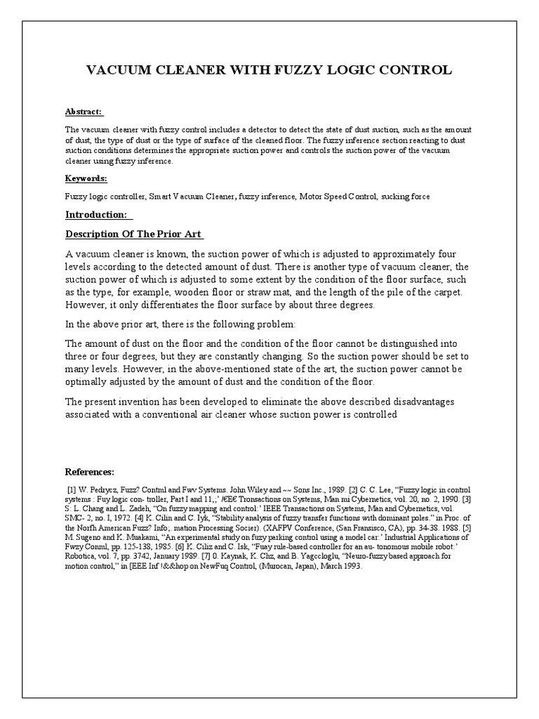 Vacuum Cleaner With Fuzzy Logic Controller | PDF | Vacuum Cleaner