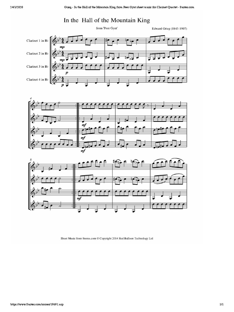 Grieg - in The Hall of The Mountain King From Peer Gynt Sheet Music For ...