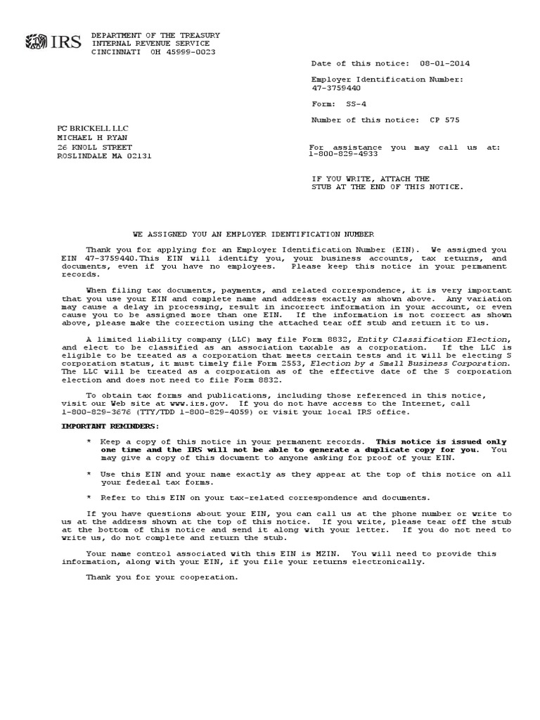 Ein Letter Ryan | Download Free PDF | Limited Liability Company | Irs ...