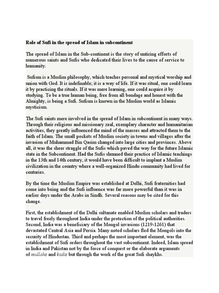 Sufi Influence on Islam's Spread in India | PDF | Sufism