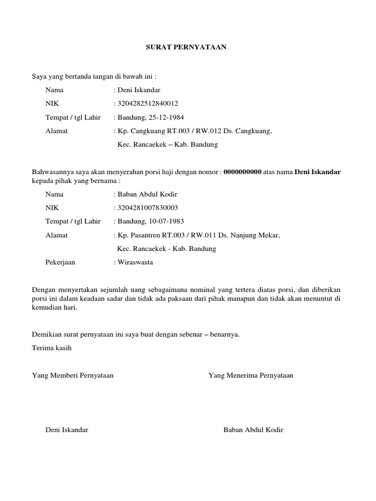 Surat Pernyataan | PDF
