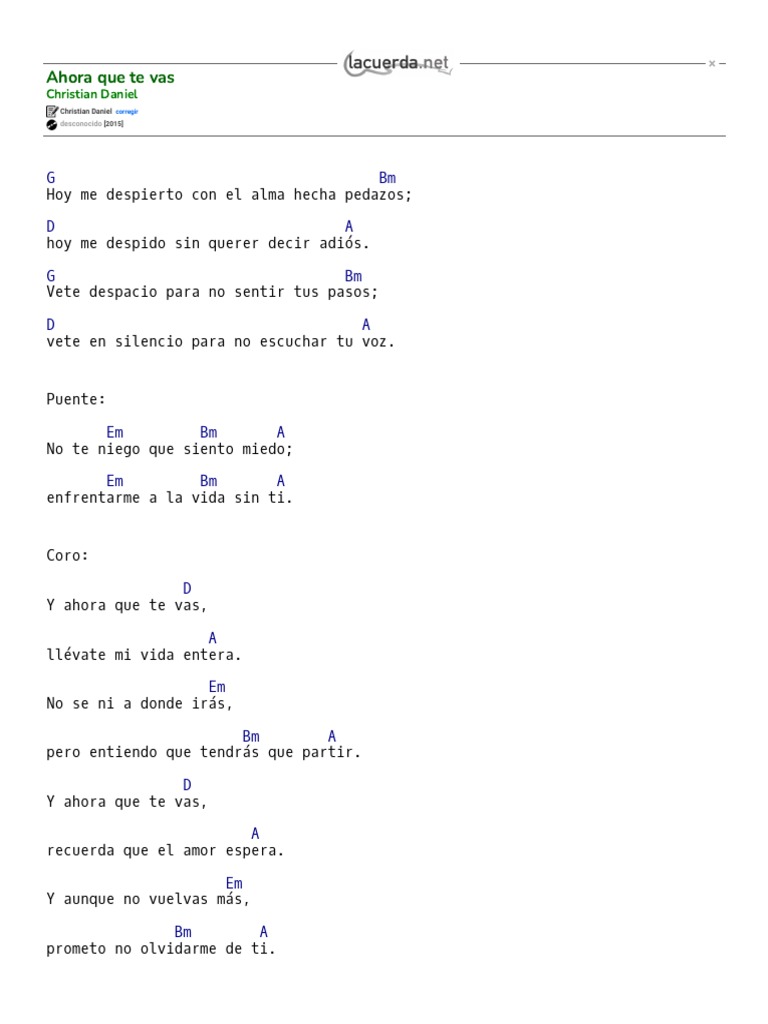 AHORA QUE TE VAS, Christian Daniel - Acordes | PDF