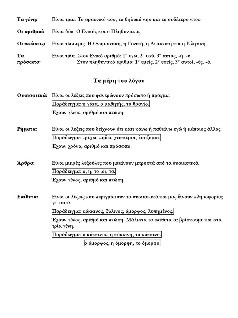 Τα μέρη του λόγου-Θεωρία και ασκήσεις | PDF