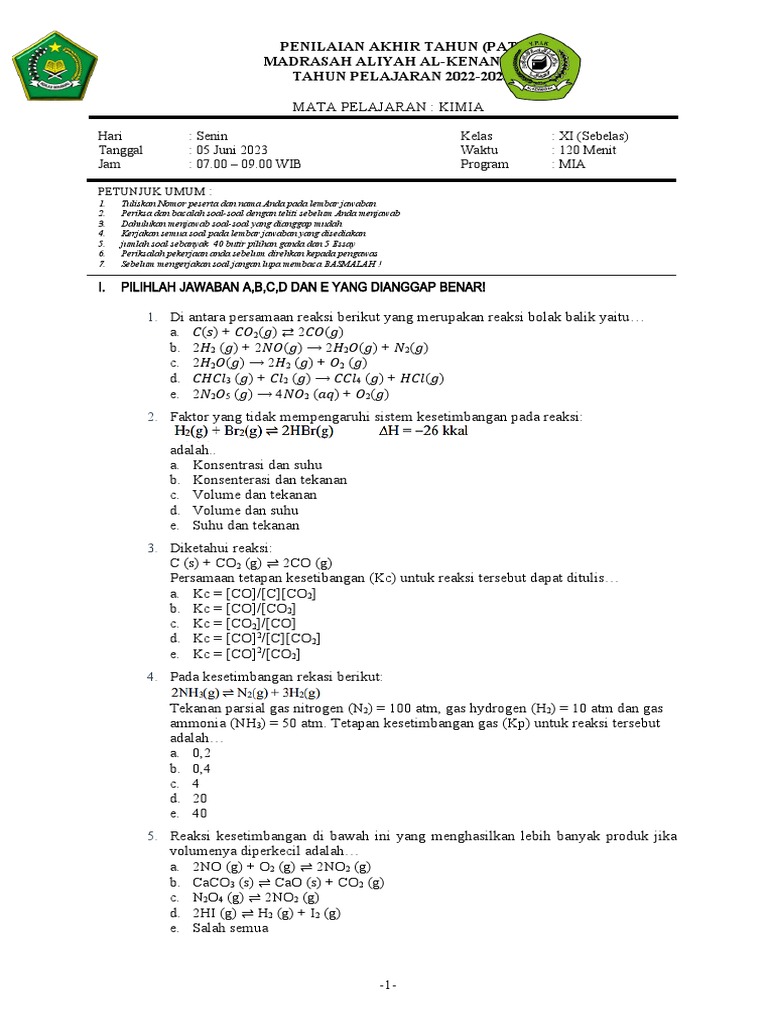 Pat Kimia - Kelas 11 | PDF