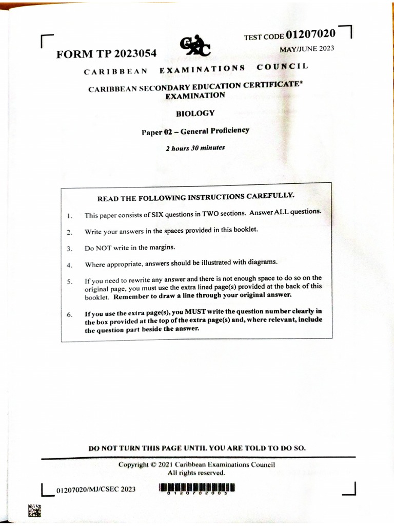 CSEC Bio p2 May/ June 2023 | PDF