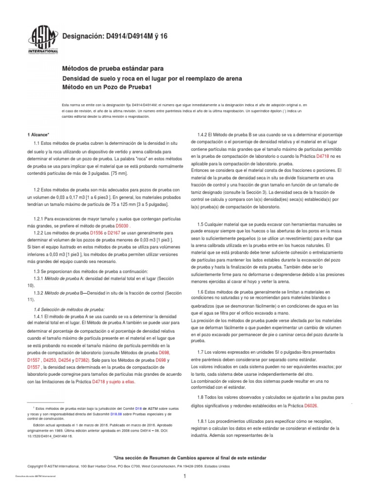 ASTM D4914-D4914M-16 (Acreditado) | PDF | Densidad | Arena
