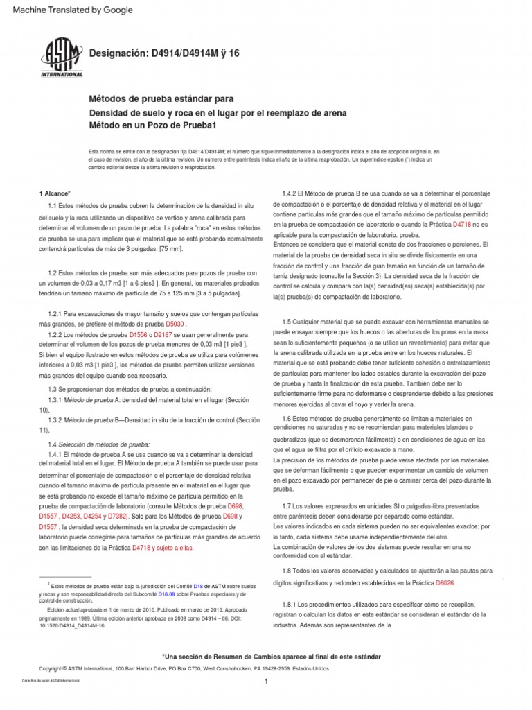 ASTM D4914-D4914M-16 (Acreditado) | PDF