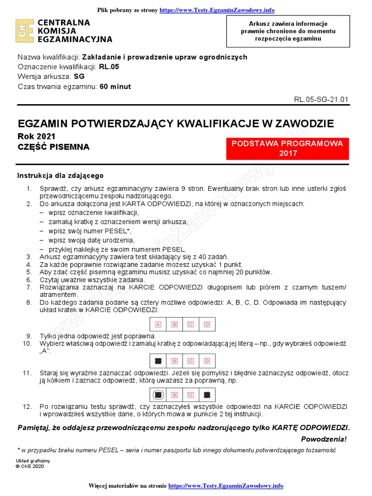 Egzamin Potwierdzający Kwalifikacje W Zawodzie: Rok 2021 Część Pisemna | PDF