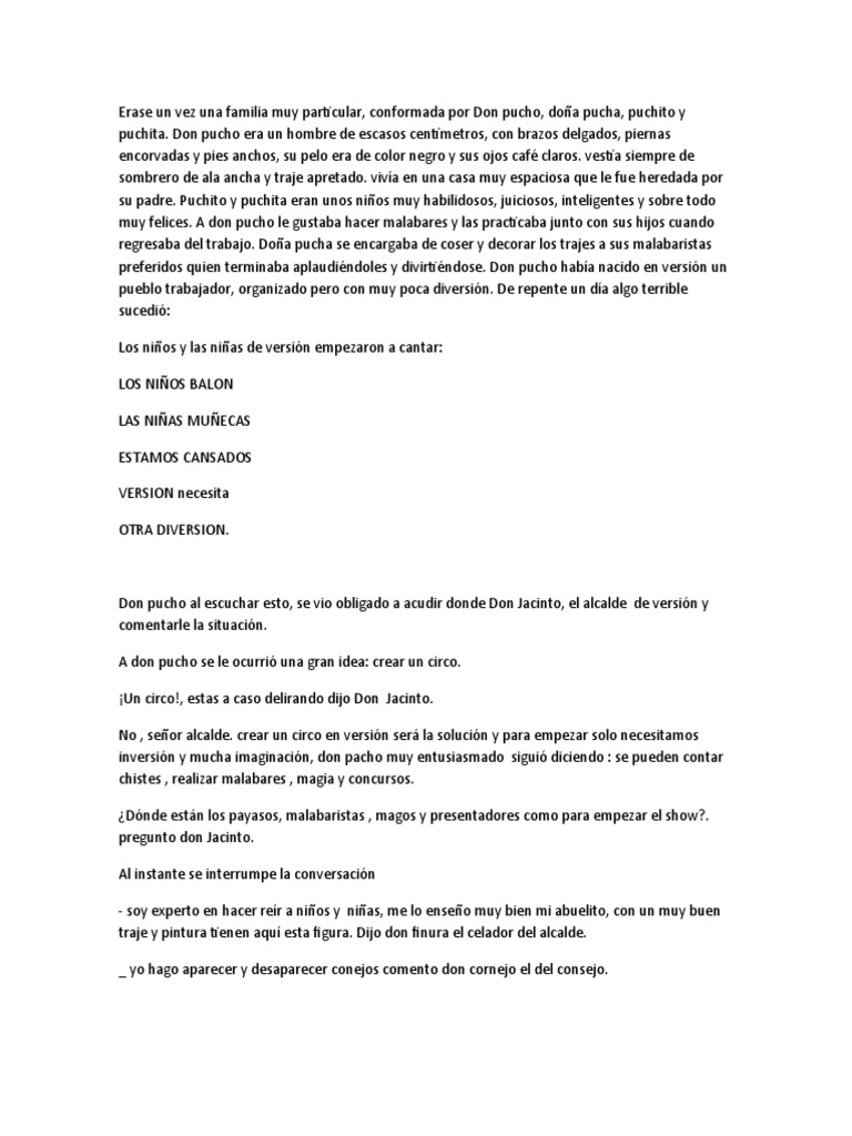 Cuento El Circo de Los Puchitos | PDF | Hogar, jardinería y bricolaje ...