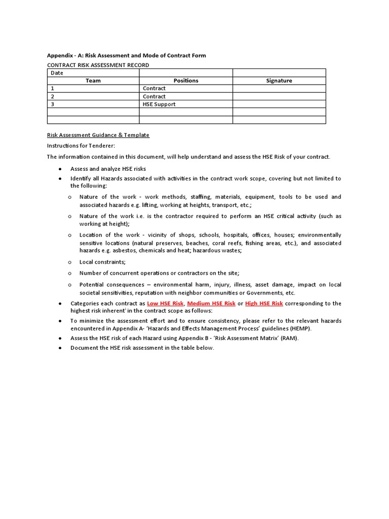 Appendix a Risk Assessment & Mode of Contract | PDF | Risk | Risk ...