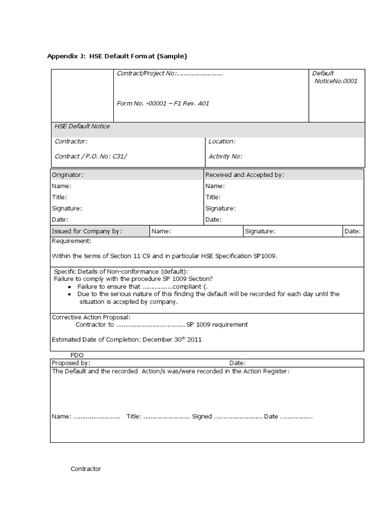 Appendix J - HSE Default Format | PDF