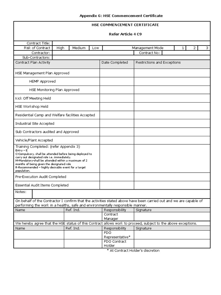 HSE Commencement Certificate Appendix G | PDF