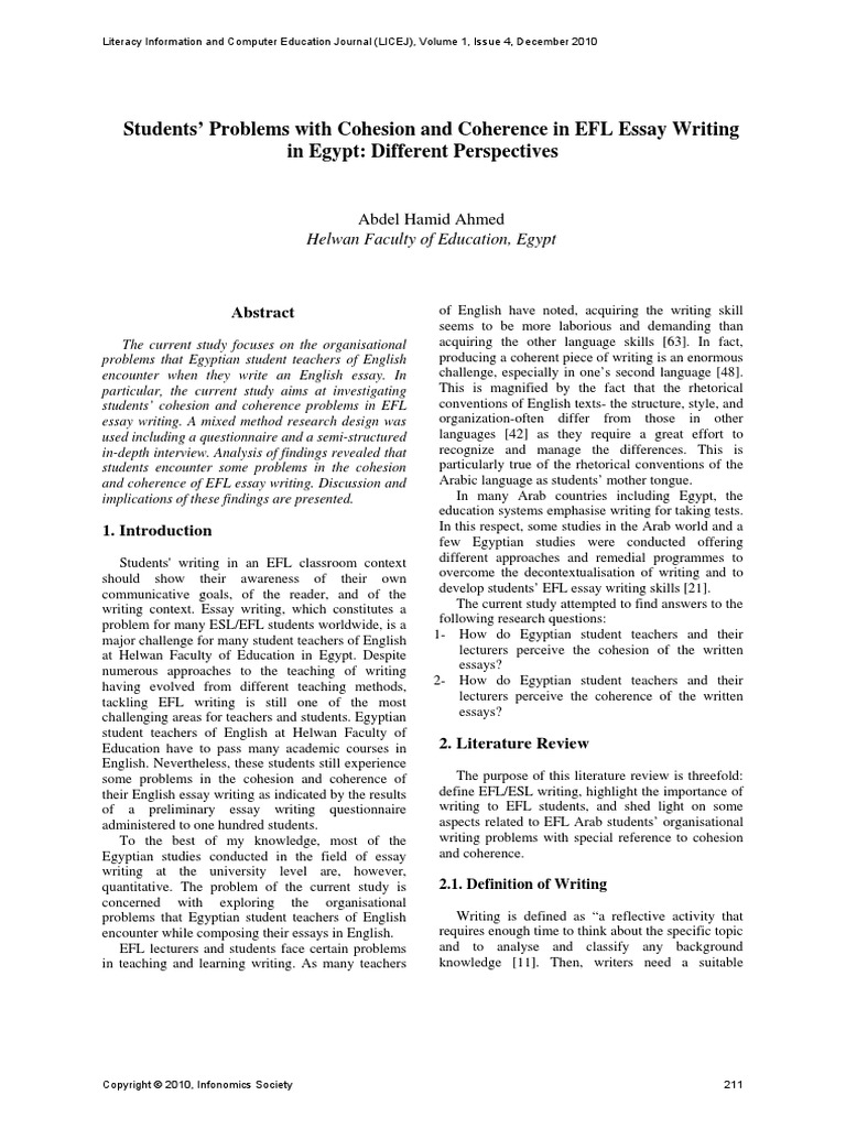 Students Problems With Cohesion and Coherence in EFL Essay Writing in ...