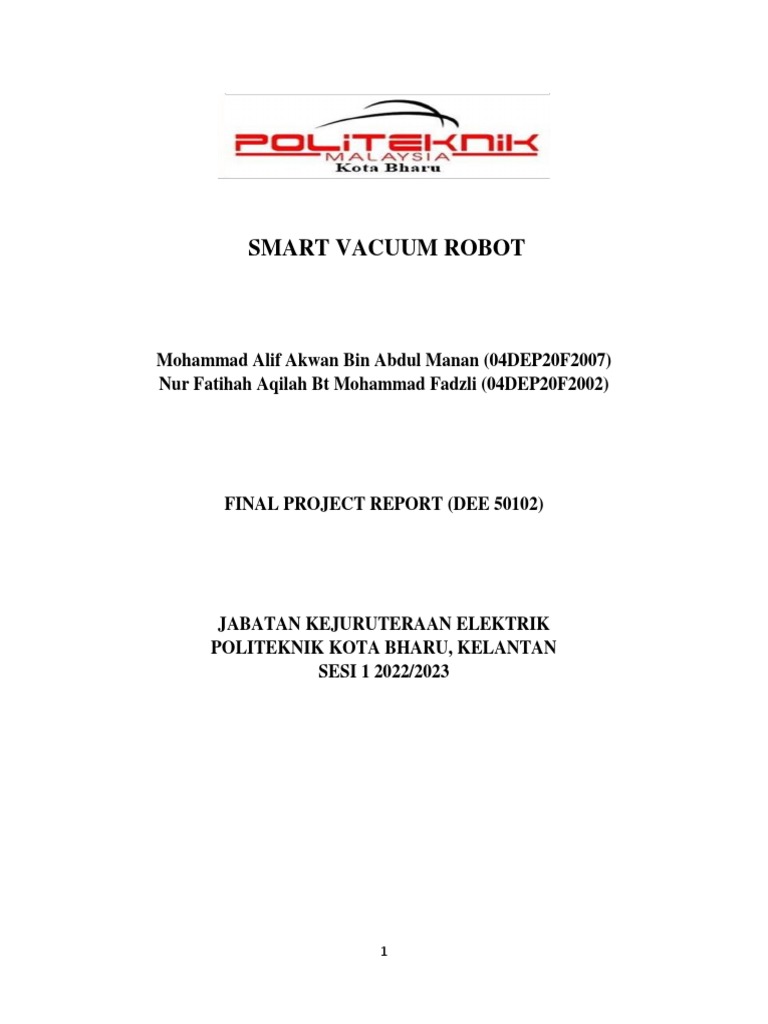Smart Vacuum Robot Project Report | PDF | Arduino | Computer Engineering