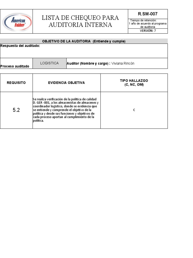 Lista de Chequeo Logistica | PDF | Auditoría | Logística