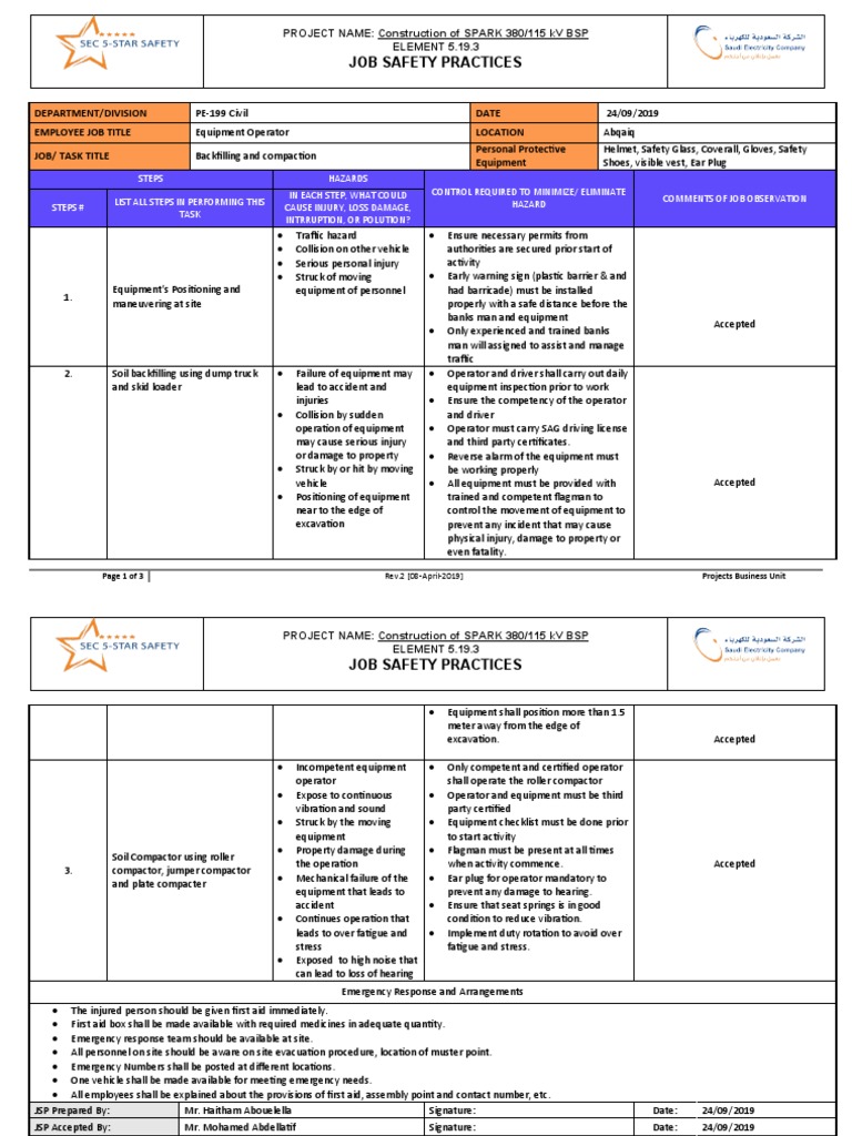 Job Safety Practices Backfilling and Compaction | PDF | Traffic ...