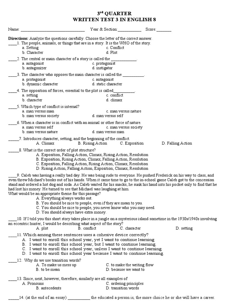 English Summative Test 3 | PDF | Plot (Narrative)