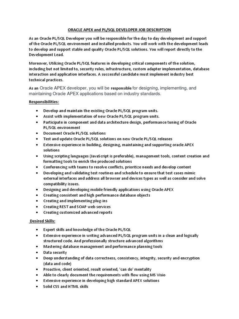 Job Description | PDF | Sql | Databases