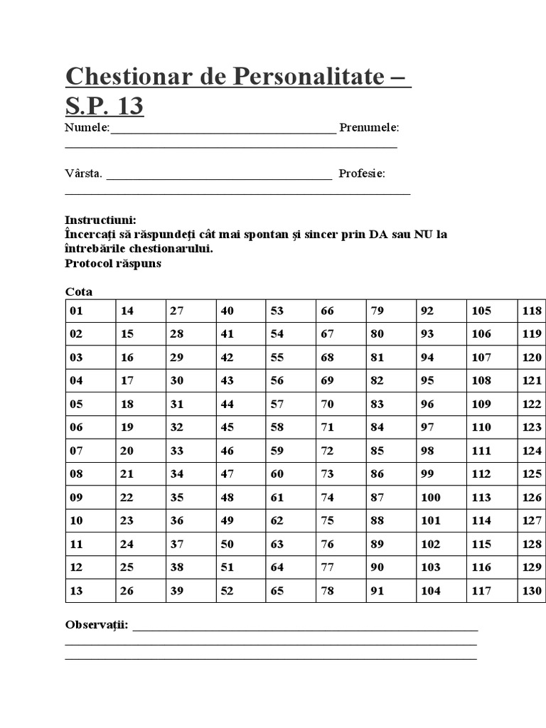 Chestionar de Personalitate Sp13 | PDF