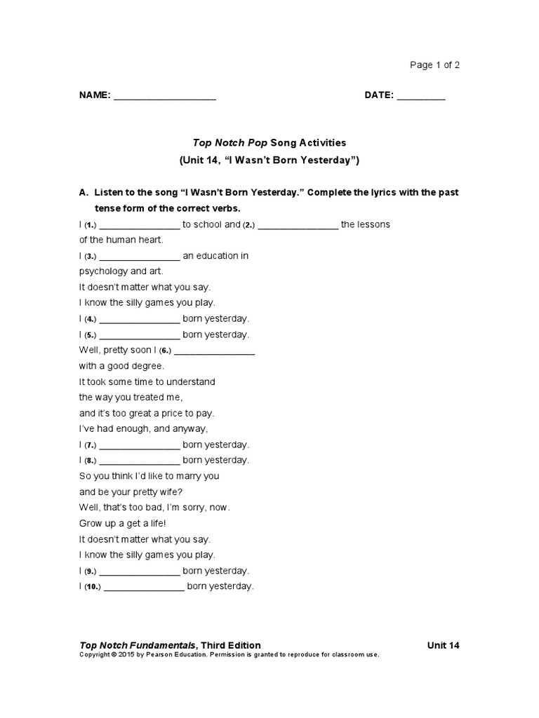 Unit 14 I Wasnt Born Yesterday Top Noch Pdf Linguistics
