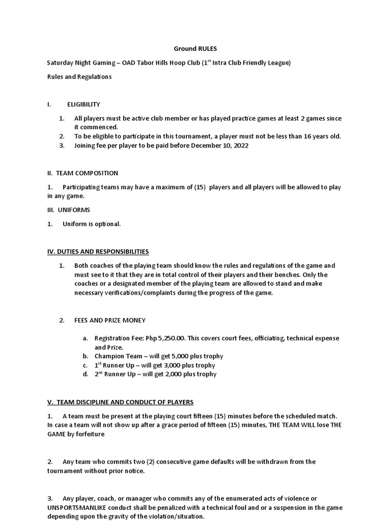 Rules and Regulations of Basketball Tournament | PDF | Sports | Justice
