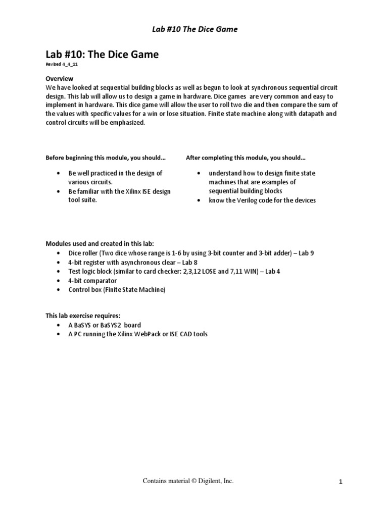 Lab10 Dice Game Pdf