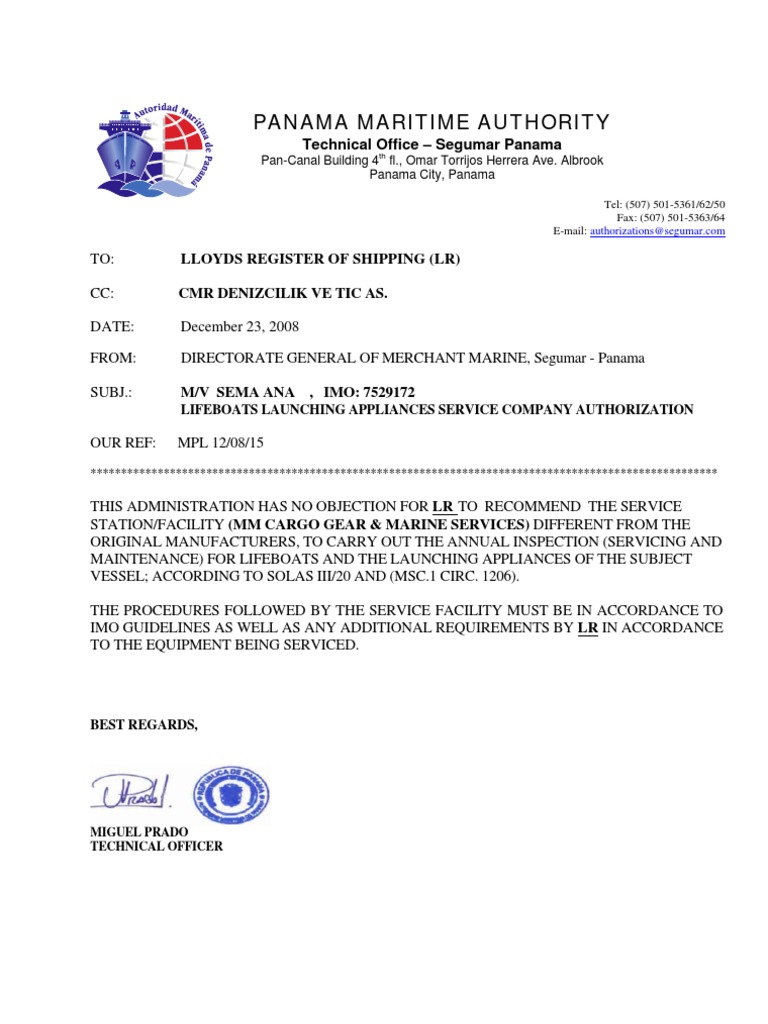 Flag Administration Letter Panama | PDF