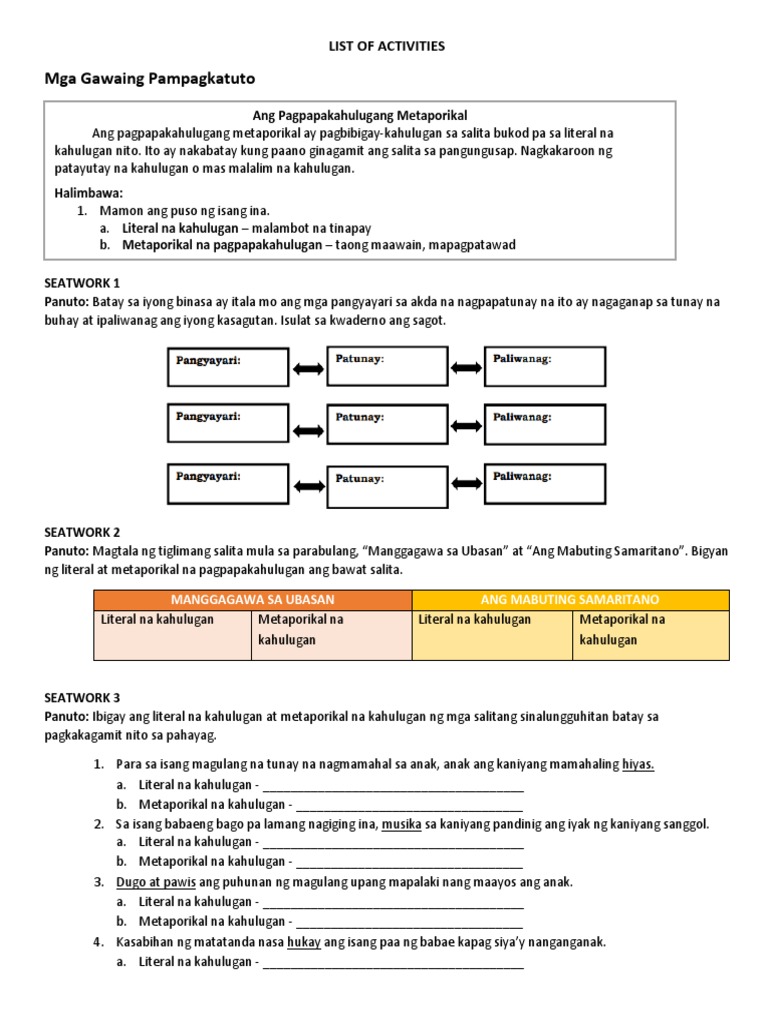 List of Activities | PDF