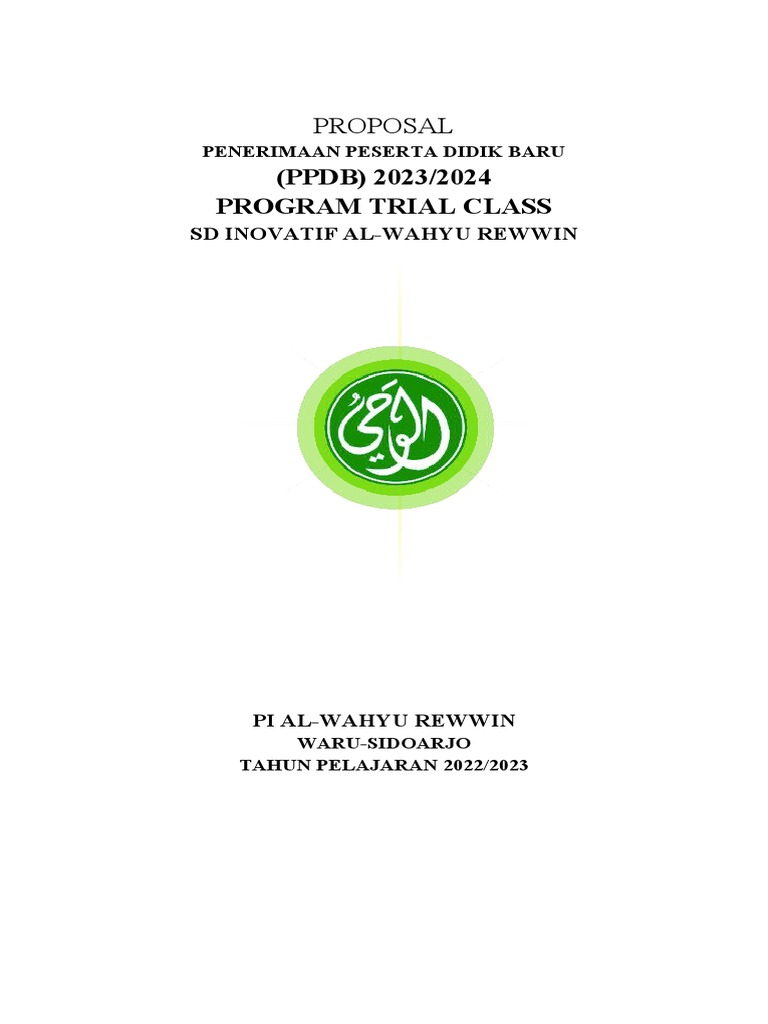 Proposal PPDB Trial Class SD Al-Wahyu | PDF
