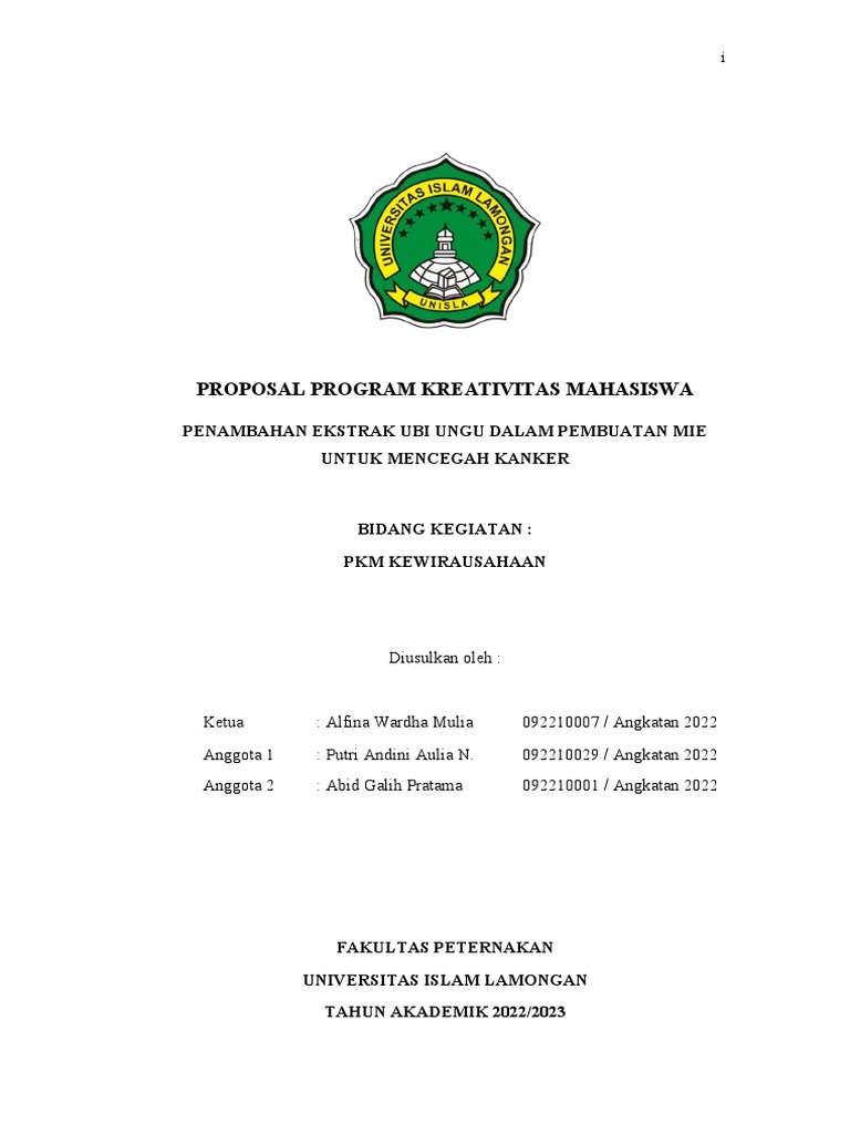 Proposal PKM-Kewirausahaan - Alfinaa | PDF
