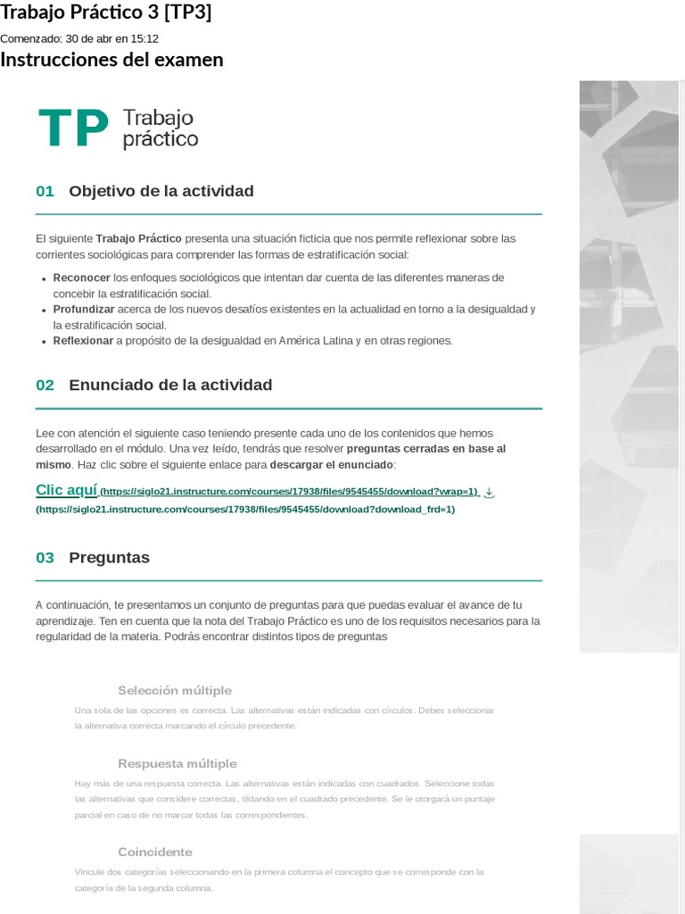 Examen - Trabajo Práctico 3 (TP3) Juan 100 | PDF | Sociología | Desigualdad social