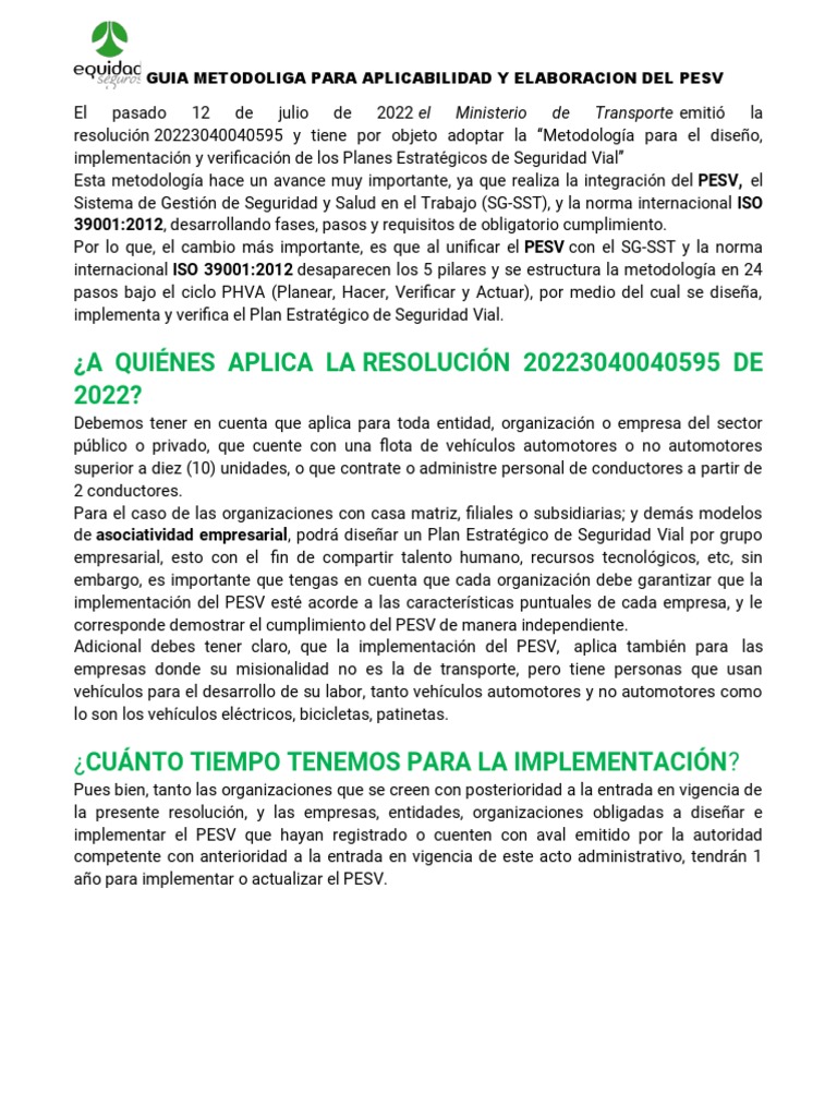 Guía para Implementar el PESV 2022 | PDF | Planificación | Seguridad vial
