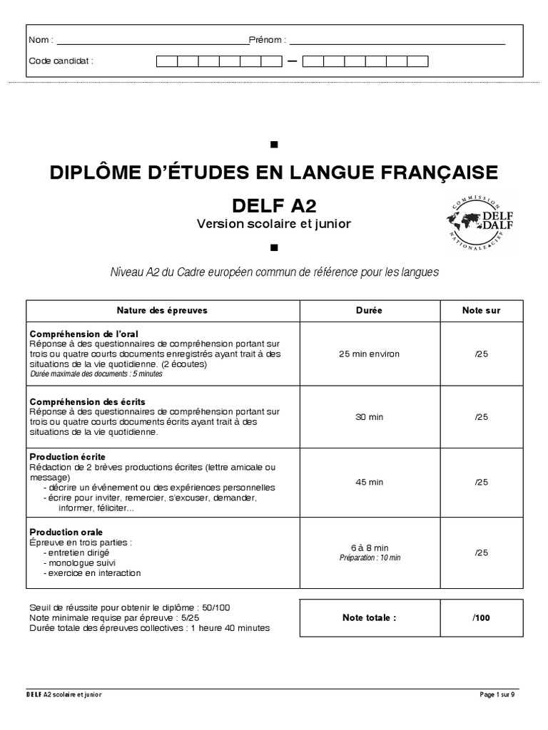 DELF A2 Scolaire et Junior Guide | PDF