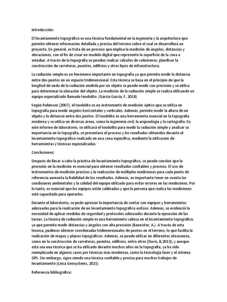 Introduccion y Concluciones 9 Marzo | PDF | Topografía | Medición Introduccion y Concluciones 9 Marzo | PDF | Topografía | Medición
