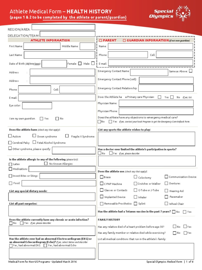 MedFest Health History and Physical Exam Form NON US Programs Fillable ...