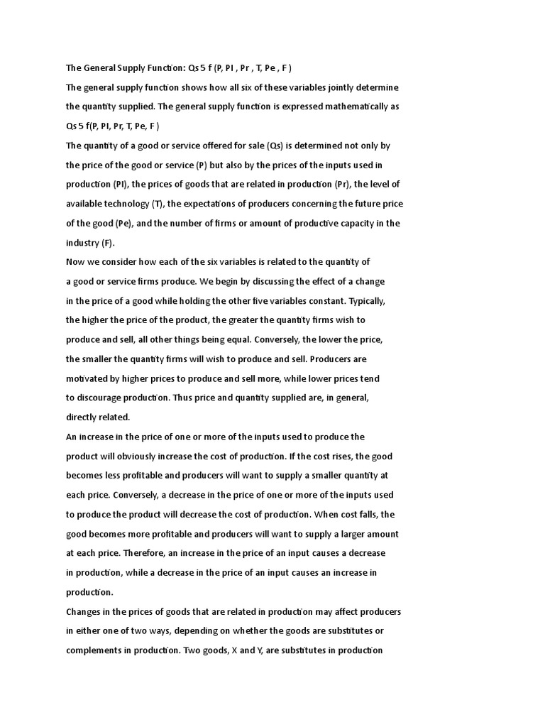 The General Supply Function | PDF | Supply (Economics) | Prices